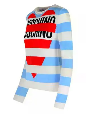 Moschino Heart-logo Striped Virgin Wool Sweater - Blue