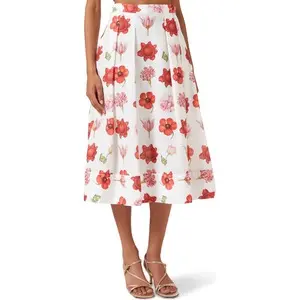 NO PISE LA GRAMA High-waisted Midi Skirt - Emperador Flower White Print