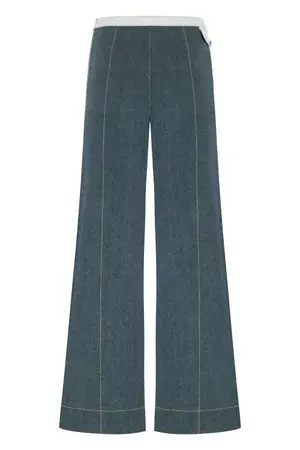 JENDUE Asymmetrical Denim Trousers With Metallic Zipper Detail