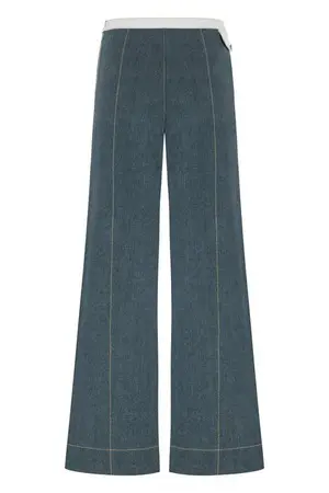 JENDUE Wide Leg Denim Jeans With Zip Detail - Niagara Blue
