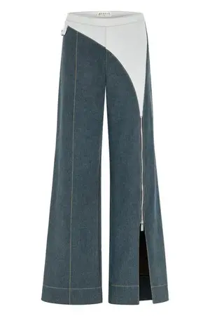JENDUE Wide Leg Denim Jeans With Zip Detail - Niagara Blue