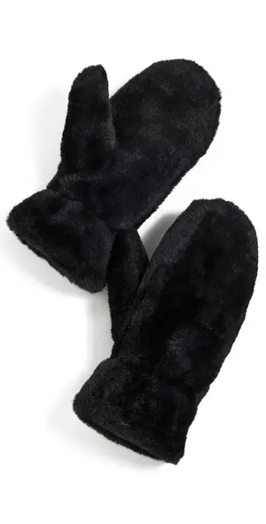 Hat Attack Faux Fur Mittens - Black