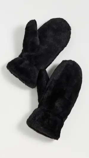 Hat Attack Faux Fur Mittens - Black