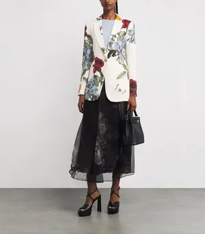 Alice + Olivia Linen-blend Floral Breann Blazer - White