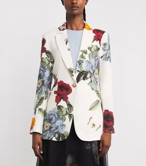 Alice + Olivia Linen-blend Floral Breann Blazer - White