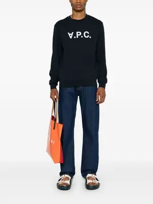 A.p.c. Logo Flocked Crew Neck Sweater - Blue