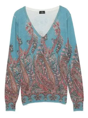 Etro Paisley Print V-neck Sweater