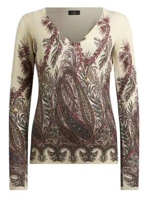 Etro Paisley Print V-neck Sweater - Beige