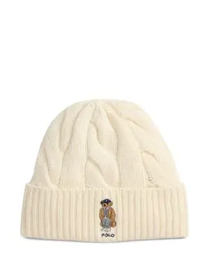 Ralph Lauren Embroidered Cable Knit Beanie - White
