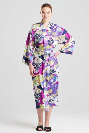 Natori Deco Satin Robe - Pink / Purple
