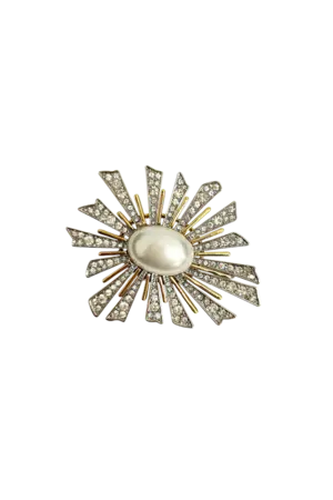 KENNETH JAY LANE Pearl Cabochon Center Pin - Gold