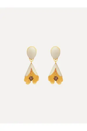 Oscar De La Renta Enamel Bellflower Clip-on Earrings - Gold