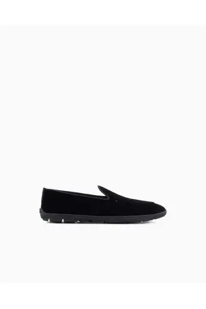 Giorgio Armani S Velvet Slip-on Shoes With Rubber Sole - Black
