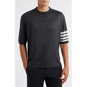 Thom Browne 4-bar Virgin Wool Jersey T-shirt - Charcoal