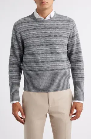 Thom Browne Fair Isle Float Jacquard Cashmere Sweater - Light Grey