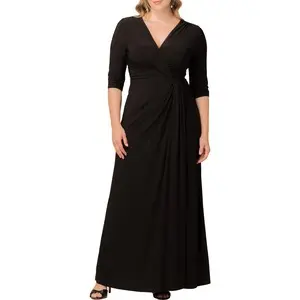 KIYONNA Evening Romance Stretch Jersey Gown - Black Noir