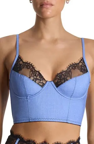 Hanky Panky X Lexi Wood Katrina Lace Trim Longline Underwire Bra - Denim