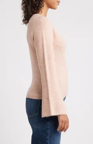 Wit & Wisdom Bell Sleeve Henley Sweater - Rose Quartz
