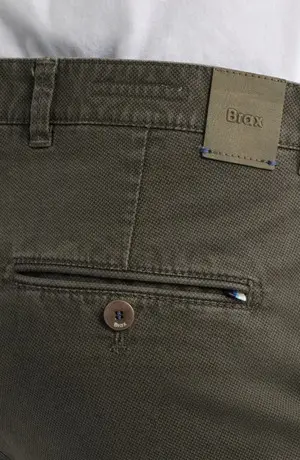 BRAX Fabio Flat Front Cotton Blend Pants - Olive