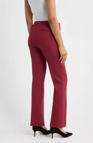 Anne Klein Flat Front Bootcut Pants - Ruby Red