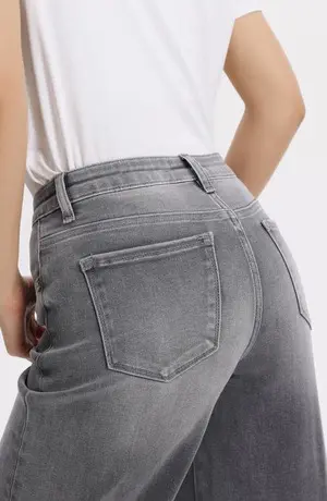 BAYEAS Cuffed Wide Leg Jeans - Light Grey