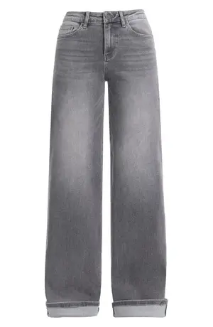 BAYEAS Cuffed Wide Leg Jeans - Light Grey