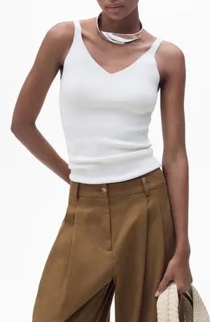 Mango V-neck Rib Tank - Ecru