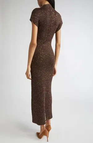 Lela Rose Funnel Neck Sequin Knit Maxi Dress