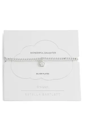 Estée Lauder Sienna Beaded Stretch Bracelet With Flower Charm - Silver
