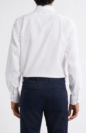 Lorenzo Uomo Trim Fit Solid Textured Stretch Cotton Dress Shirt