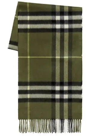 Burberry 168x30 Giant Check Cashmere Scarf In Green - Pea Green