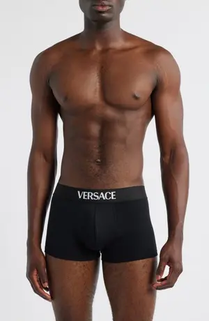 Versace Essential Logo Stretch Cotton Boxer Briefs - Black