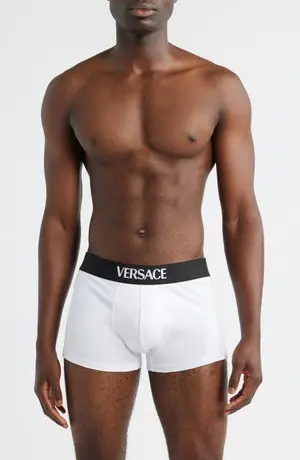 Versace Essential Logo Stretch Cotton Boxer Briefs - Optical White