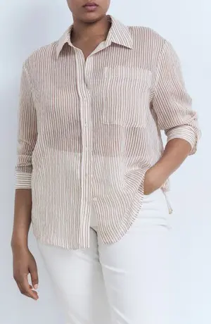 Mango Striped Sheer Long-sleeve Shirt - Brown