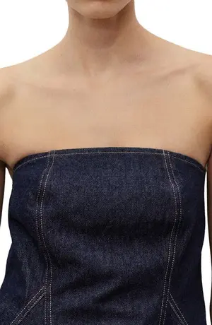 Mango Strapless Denim Peplum Top