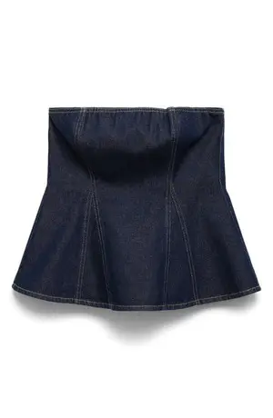 Mango Strapless Denim Peplum Top
