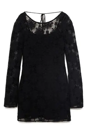 Mango Long Sleeve Open Stitch Minidress