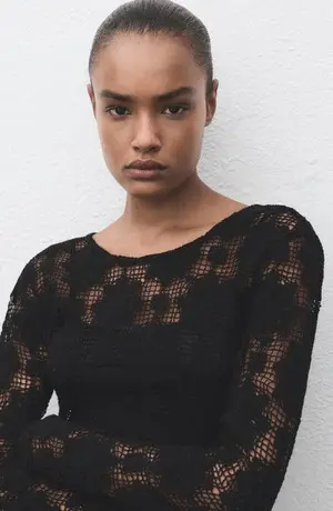 Mango Long Sleeve Open Stitch Minidress