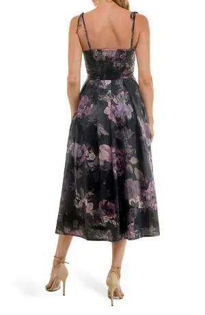 SOCIALITE Floral-print Corset Midi Sundress - Black Washed Floral