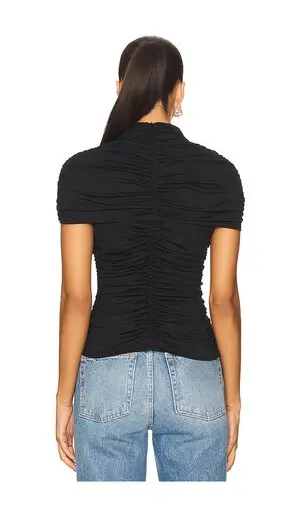 Susana Monaco Mock Neck Overlay Gathered Top - Black