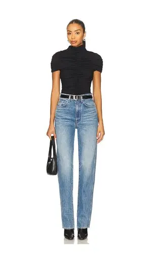 Susana Monaco Mock Neck Overlay Gathered Top - Black