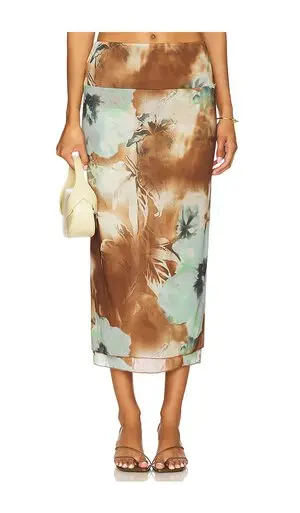 Free People Sunset Mesh Maxi Skirt - Moss Combo