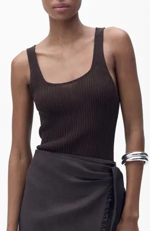Mango Chunky Rib Sweater Tank - Chocolate