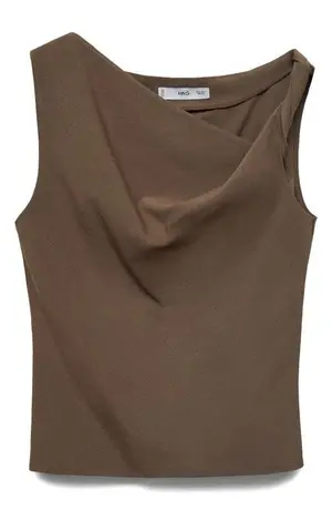 Mango Asymmetric Drape Top - Brown