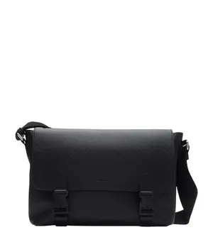 Burberry Leather Embossed Messenger Bag - Black