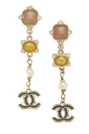 Chanel Silver-tone Crystal 'cc' Drop Earrings - Multi