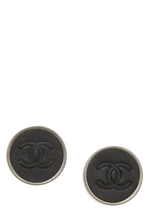 Chanel Gunmetal 'cc' Round Clip-on Earrings - Black