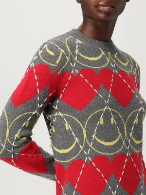 Moschino Smiley Face" Argyle Sweater Dress - Red