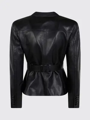 Balmain Cropped Belted Lamb Leather Jacket With Padded Shoulders - Black