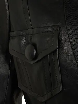 Balmain Cropped Belted Lamb Leather Jacket With Padded Shoulders - Black